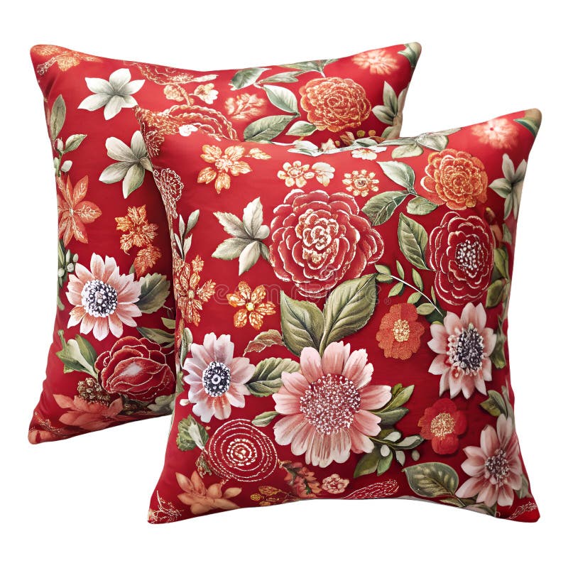 Red Floral Square Pillows stock illustration. Illustration of isolated ...