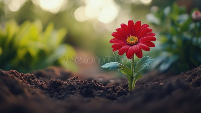Red Flower Emerging from Soil Stock Image - Image of beauty, generated ...