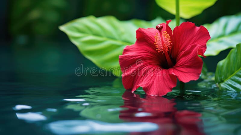Red Flower Floating in Water with Water Drops on Its Patels Isolsted in ...