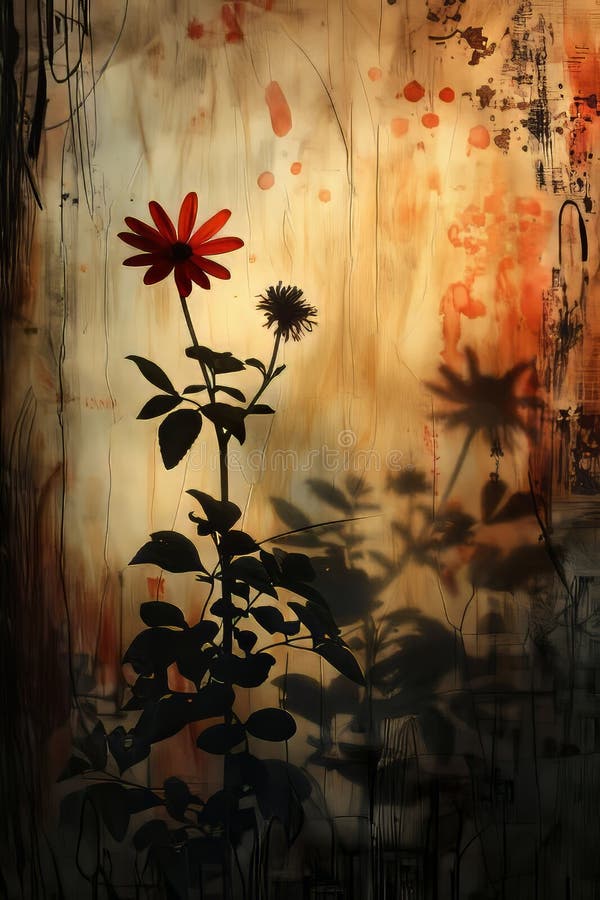 A Red Flower is in the Foreground of a Painting Stock Illustration ...