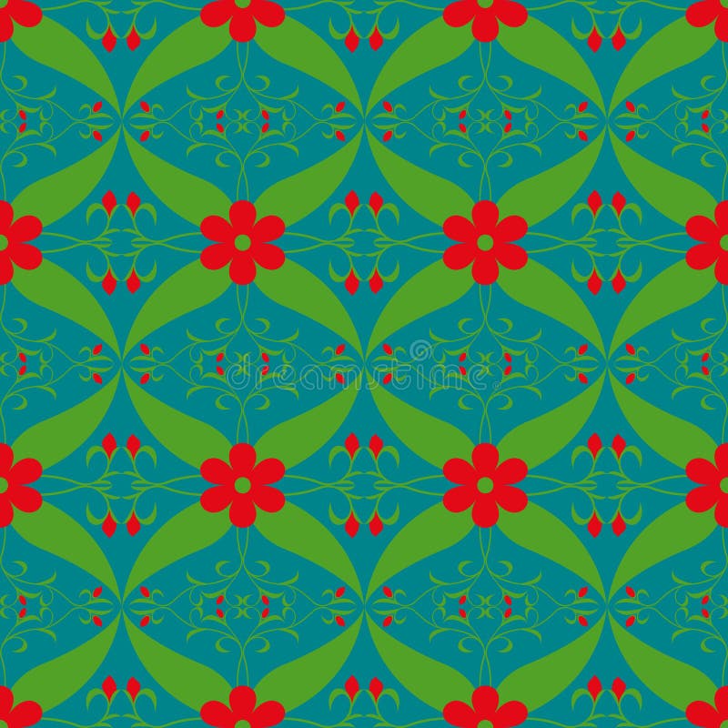 Red Flower Green Leaf Pattern Abstract Graphic Wallpaper Stock Vector ...