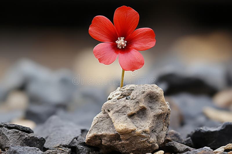 A Red Flower Growing Out of a Rock Stock Illustration - Illustration of ...