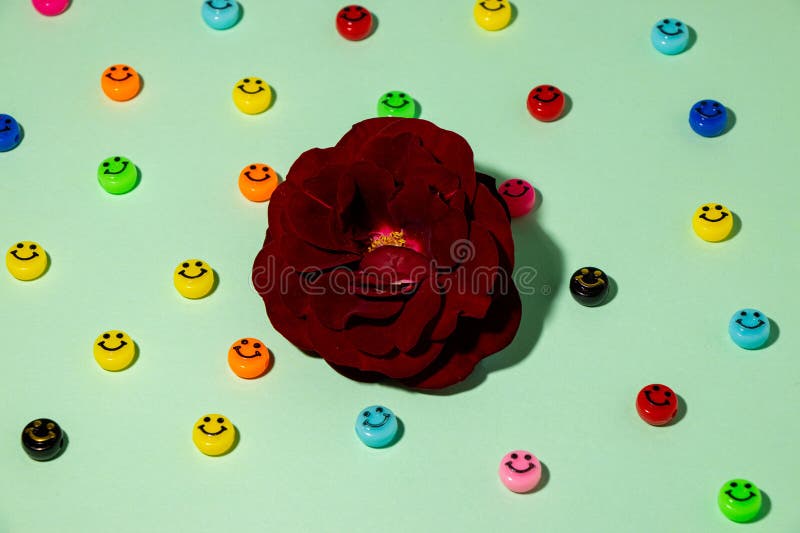 Red Flower Head on the Green Background with Many Smiles Stock Image ...