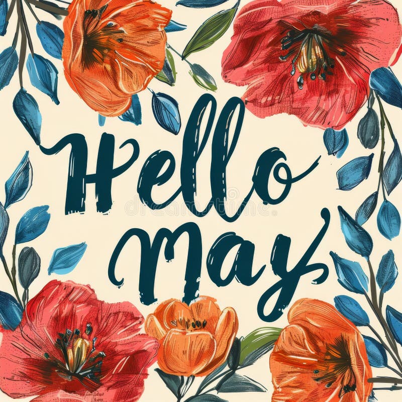 Red Flower with Hello May stock image. Image of fresh - 310267805