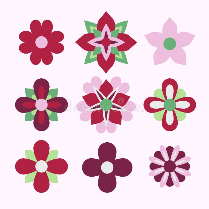 Red flower icon set stock vector. Illustration of beautiful - 200155244
