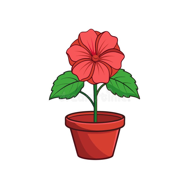 Red Flower in Pot Cartoon Vector Illustration Stock Illustration ...