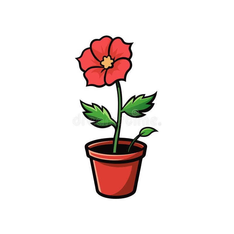 Red Flower in Pot, Cartoon Vector Illustration Stock Illustration ...