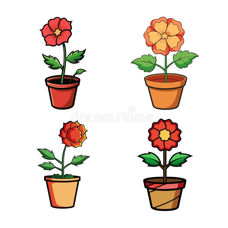 Red Flower in Pot, Cartoon Vector Illustration Stock Vector ...