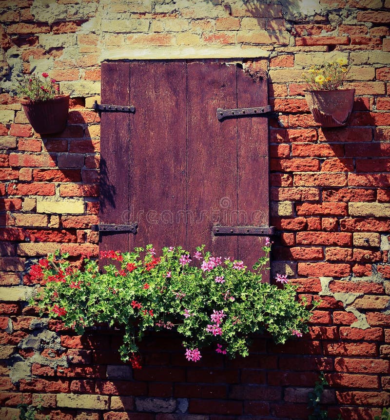 Red Flower Pot Outside a Balcony with Old Toned Effect Stock Photo ...