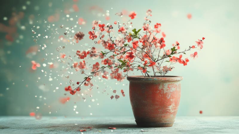 A Red Flower Pot with Pink Flowers in it Stock Illustration ...