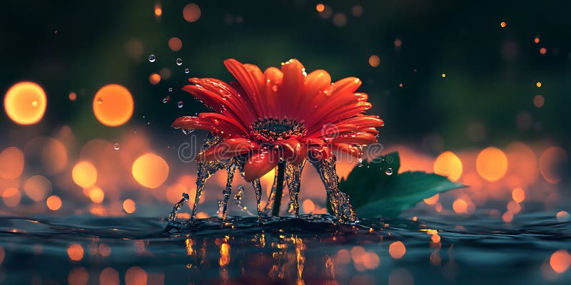 Red Flower in Rain Artistic Digital Painting Stock Illustration ...
