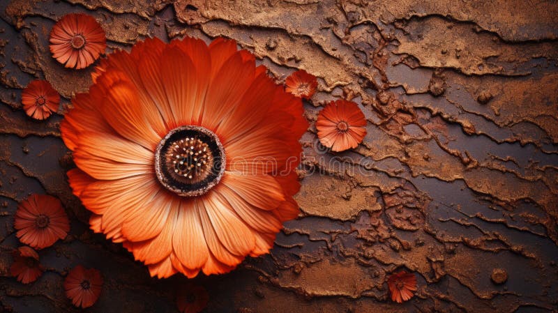 Vivid Orange Flower: Eroded Surfaces and Surrealistic Elements Stock ...