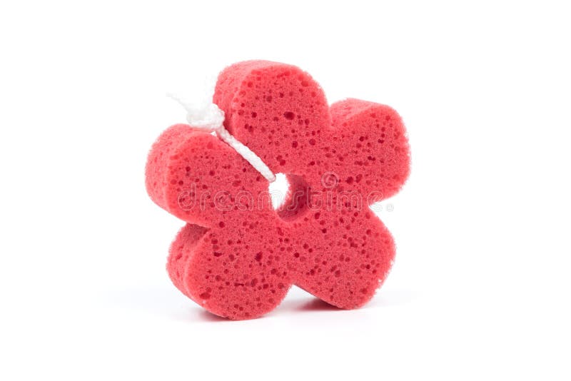 Red Flower Shaped Bath Sponge Isolated on White Background, Surface ...