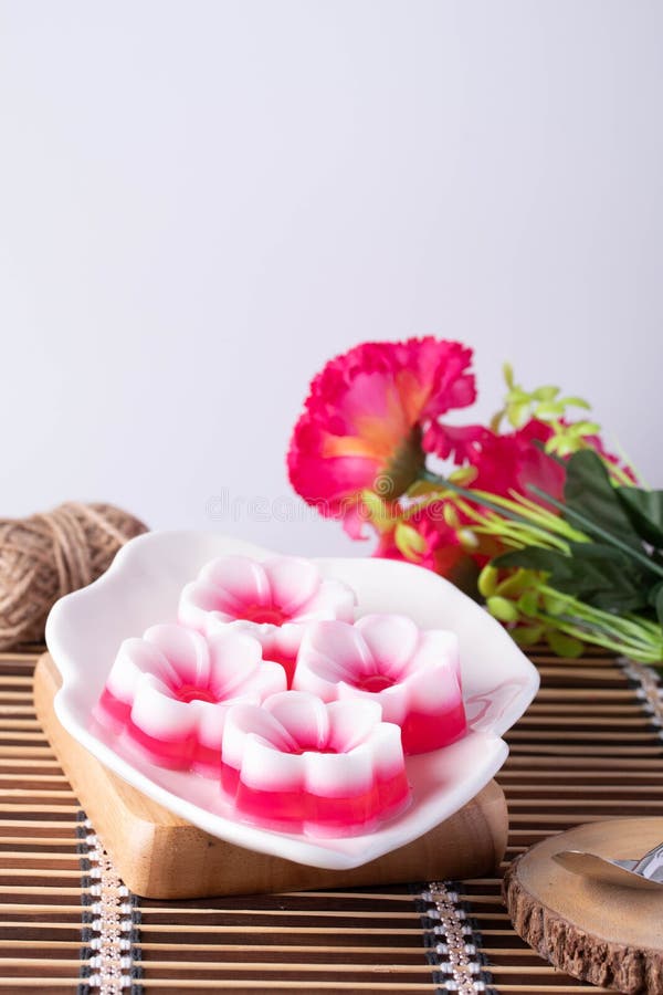 Red Flower-shaped Coconut Milk Jelly Stock Photo - Image of dish ...