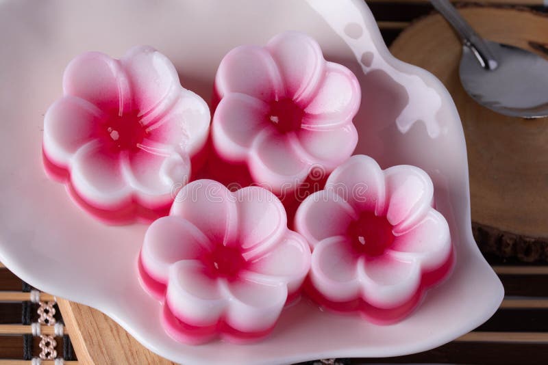 Red Flower-shaped Coconut Milk Jelly Stock Image - Image of coconut ...