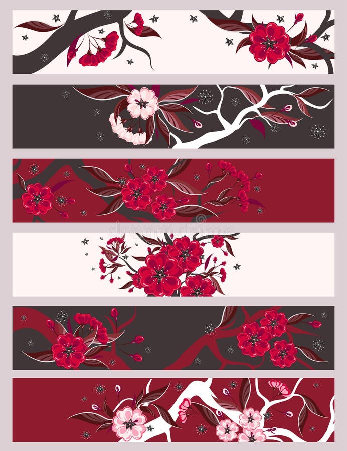 Red flowers banner set stock illustration. Illustration of culture ...