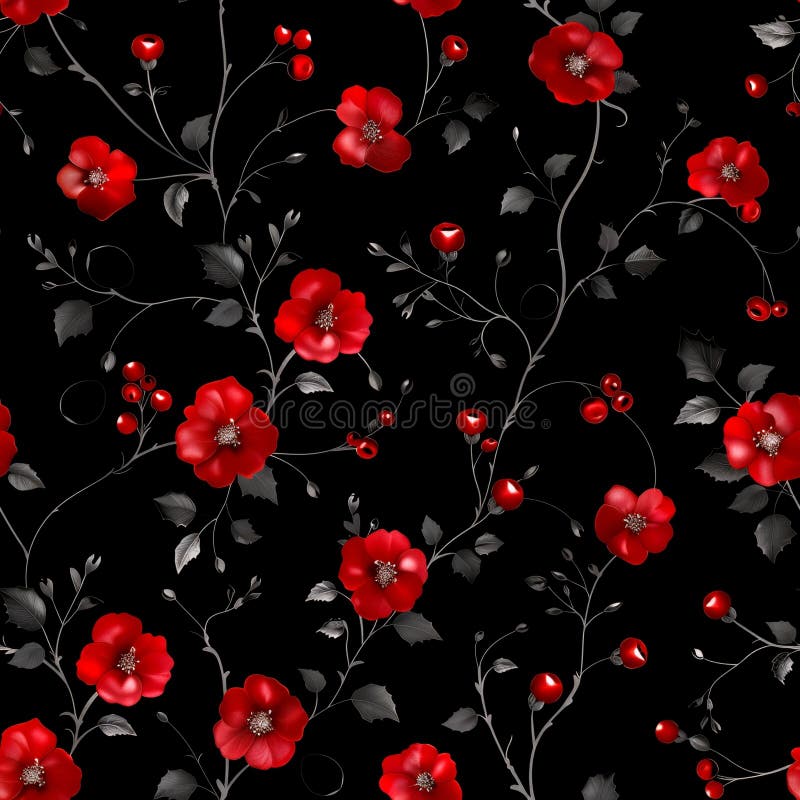 Red Flowers on Black Background Stock Illustration - Illustration of ...