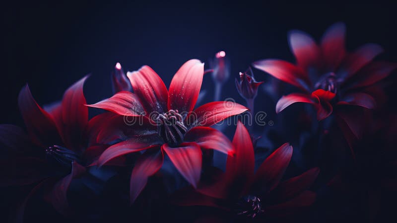 Red Flowers on a Dark Background Stock Illustration - Illustration of ...