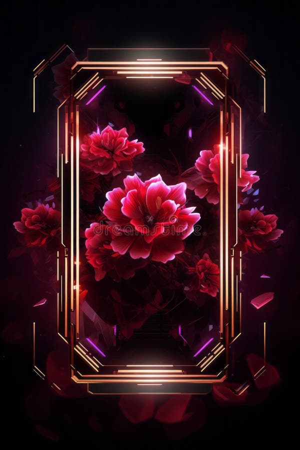 Red Flowers in a Frame on a Black Background Stock Illustration ...
