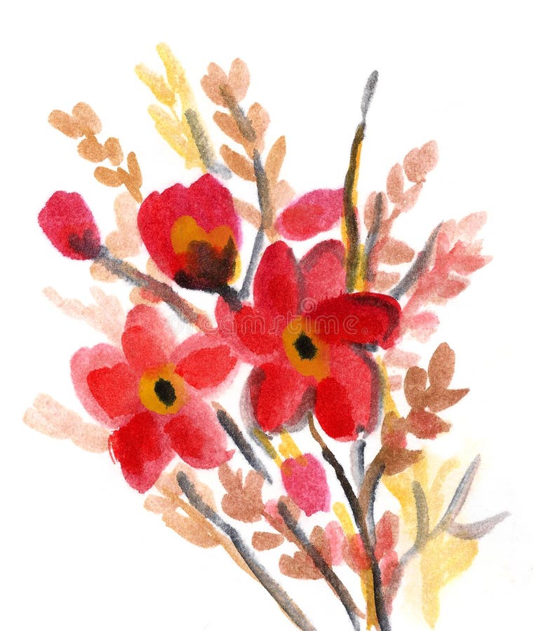 Red Flowers Painted in Watercolor Stock Illustration - Illustration of ...