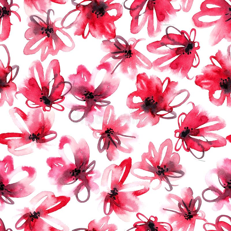 Red Flowers Seamless Pattern Stock Illustration - Illustration of ...