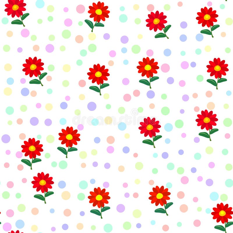 Red Flowers and Soft Pastel Dots on Seamless Pattern Stock Illustration ...