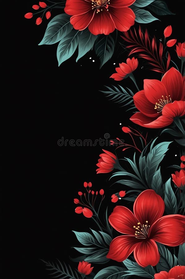 Red Flowers Theme Border and Black Ai Generated Stock Illustration ...