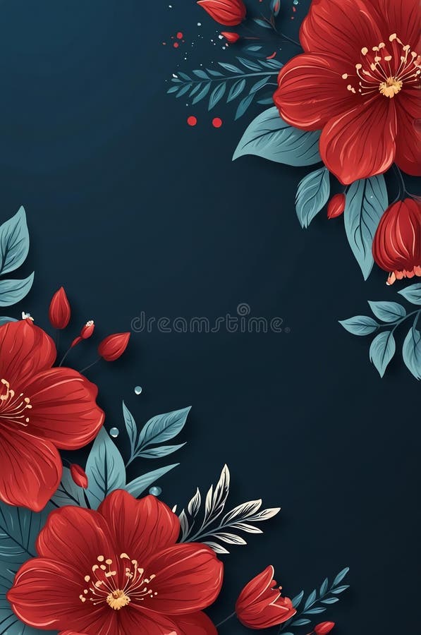 Red Flowers Theme Border and Blue Ai Generated Stock Illustration ...