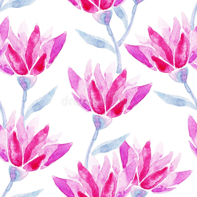 Red Flowers Watercolor Pattern. Stock Illustration - Illustration of ...