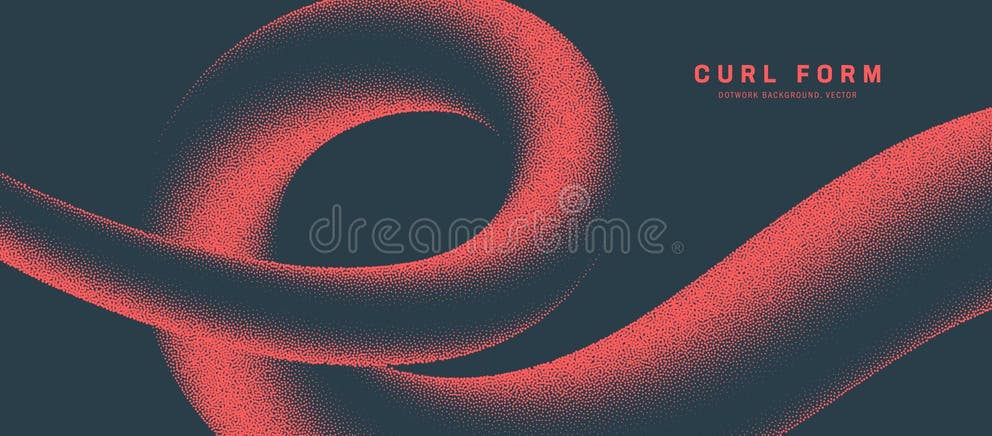 Red Fluid Curl Form Vector Dotwork Panoramic Conceptual Abstract ...