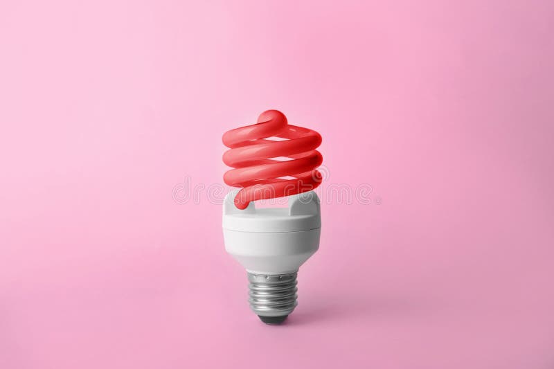 Red Fluorescent Lamp Bulb on Pink Background Stock Photo - Image of ...