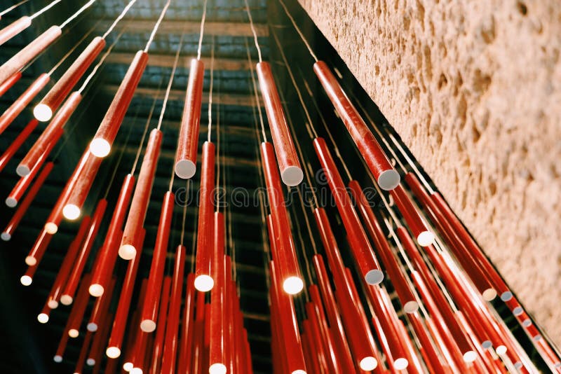 Red Fluorescent Tube Lights Hanging from the Ceiling Stock Image ...