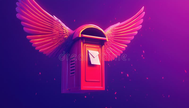 Red Fly Wing Postbox Document Delivery Floating on Purple Stock Image ...