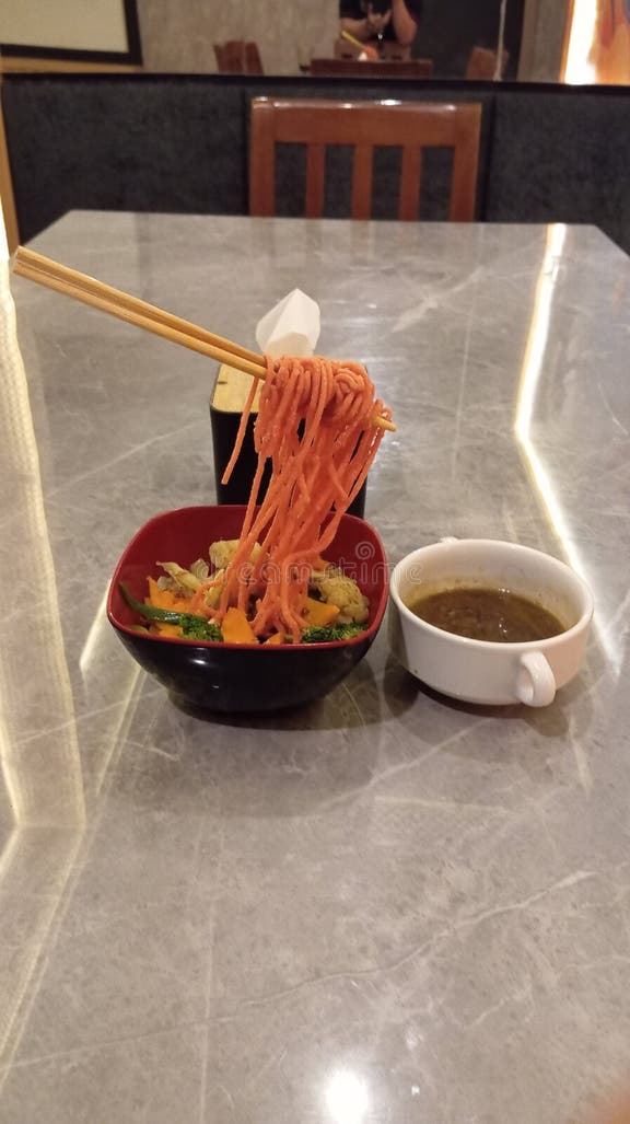 Red Flying Noodle with Vegetable Stock Photo - Image of vegetable ...