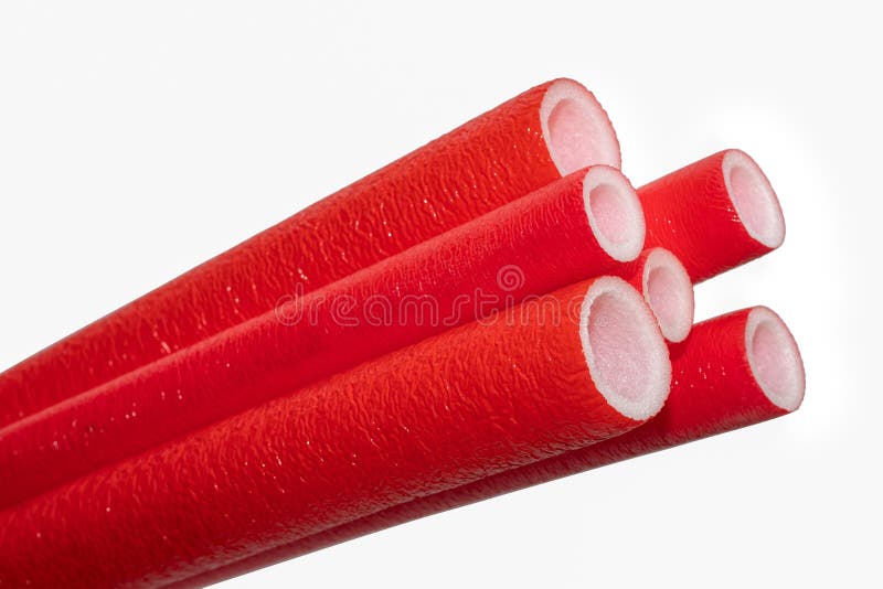 Red Foam Insulation for Water Pipes. Stock Image - Image of isolated ...