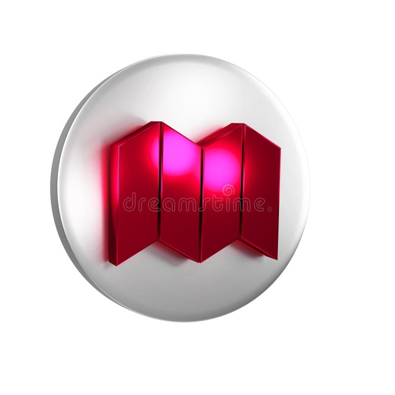 Red Folded Map Icon Isolated on Transparent Background. Silver Circle ...