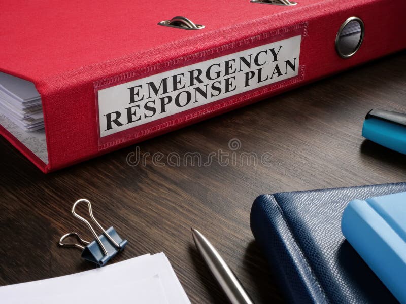 Red Folder with Emergency Response Plan on the Desk. Stock Image ...
