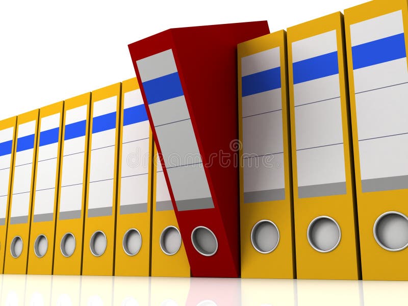 Red Folder Selected in the Row of Yellow Folders Stock Illustration ...