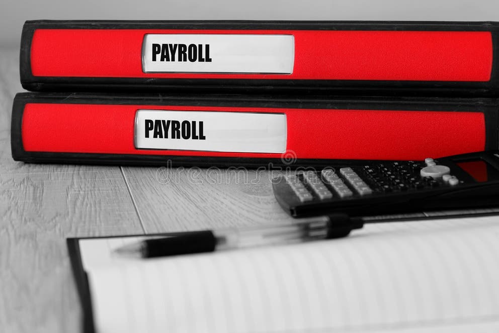 Red Folders with Payroll Written on the Label on a Desk Stock Image ...