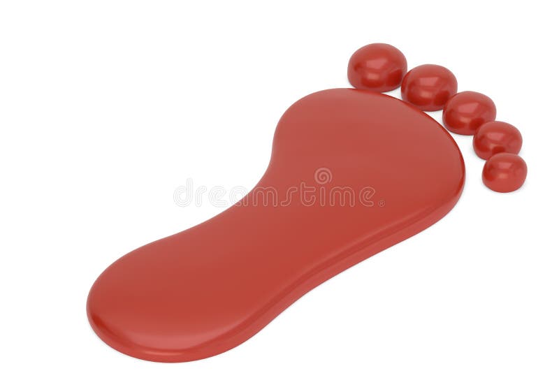 Red Footprint on White Background. 3D Rendering Stock Illustration ...