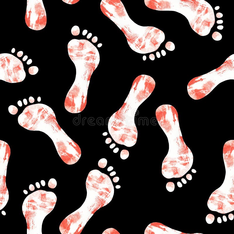 Red Footprints Pattern on Black Background Stock Image - Image of ...