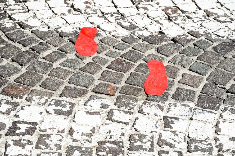 Red footsteps in town stock image. Image of simple, perspective - 69123931