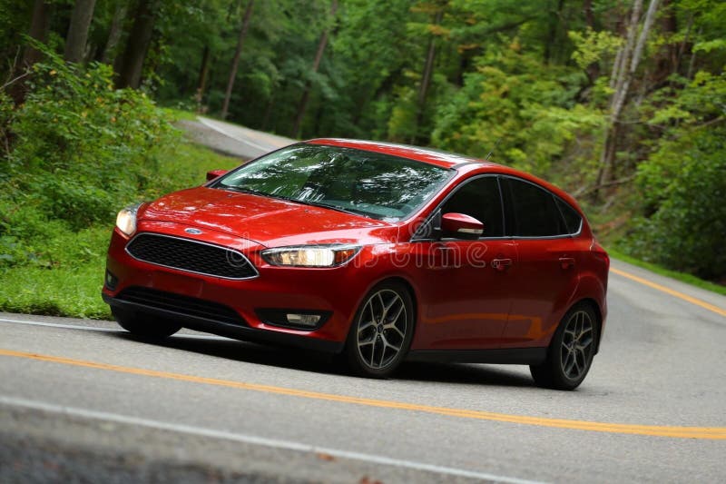 Red Ford Focus on a Mountain Road Editorial Photography - Image of ...