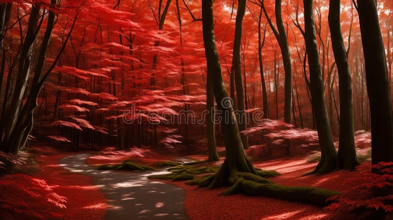 Red forest in the morning stock illustration. Illustration of plant ...