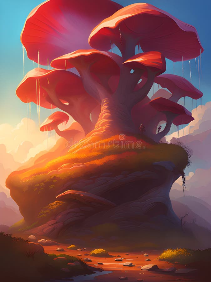 Red Forest with Mushrooms, High Quality Illustration, Ai Generated ...
