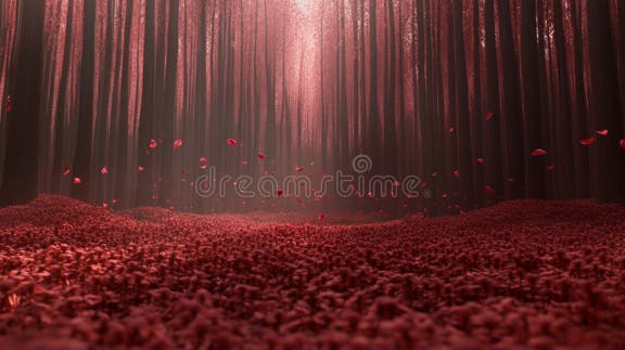 Red Forest Path: Digital Fantasy Landscape Stock Illustration ...