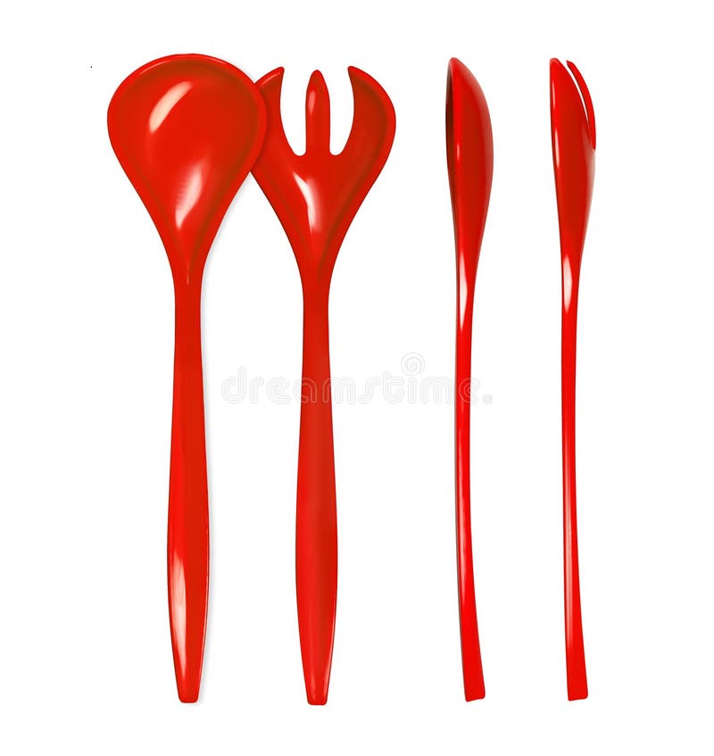 Red Fork and Spoon Isolated on White Background. Red Colour Objects ...