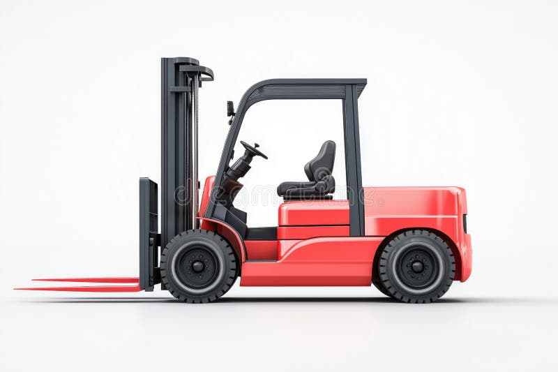 Red Forklift with Raised Forks Isolated on a White Background ...