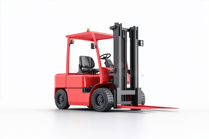 Red Forklift with Raised Forks Isolated on White Background ...