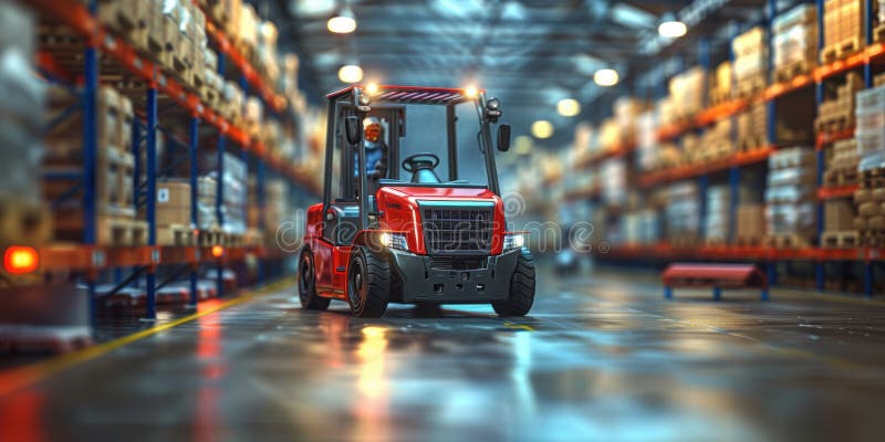 Red Forklift in a Warehouse. Created by Generative Artificial ...